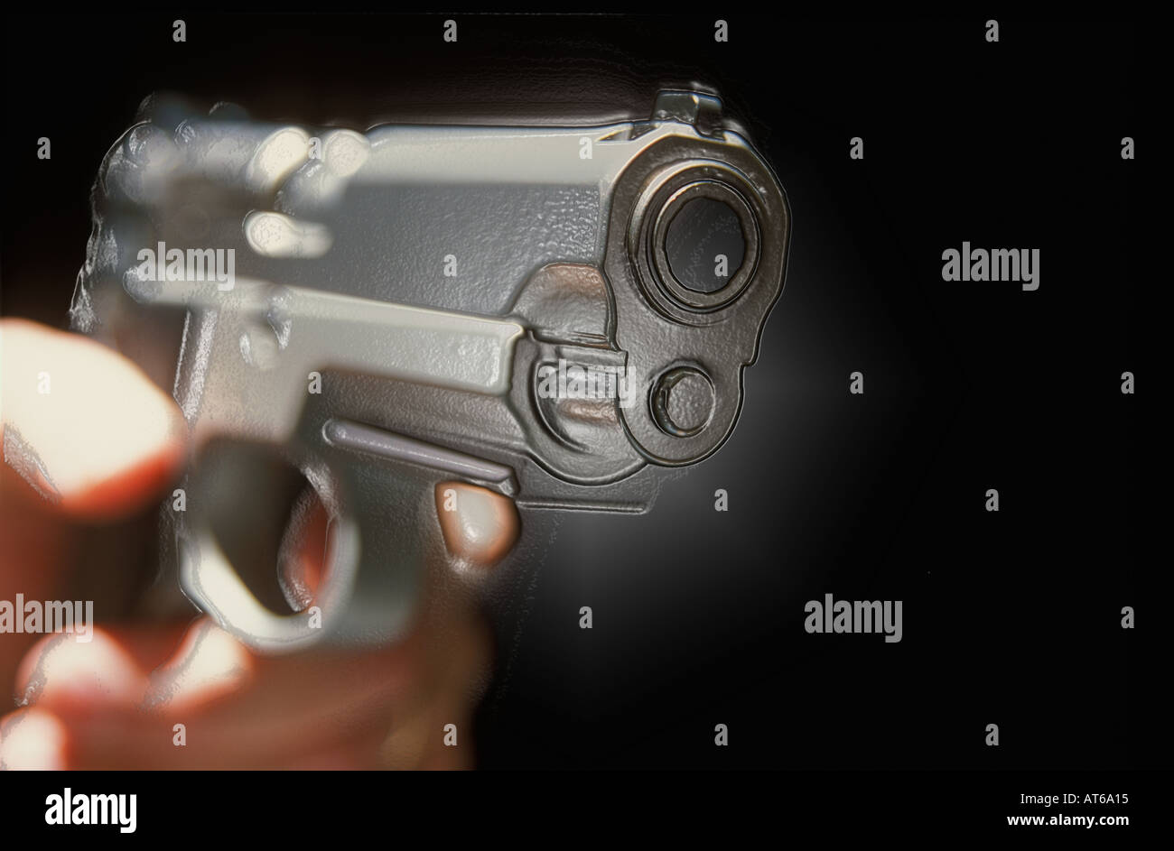 Automatic pistol handgun being pointed and ready to fire pull the ...