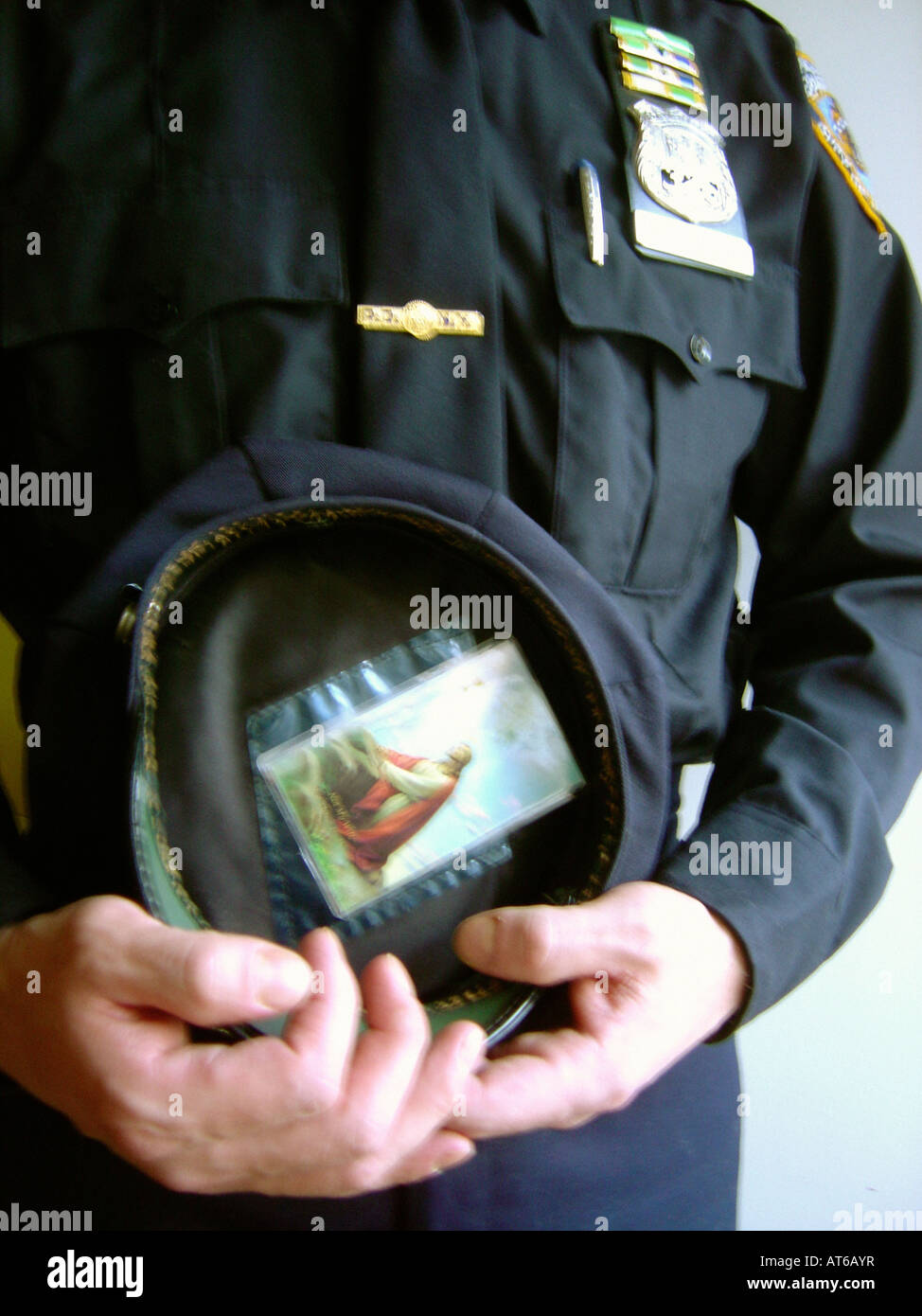 Artistic Portrait of a New York City Police Officer Holding His Hat ...