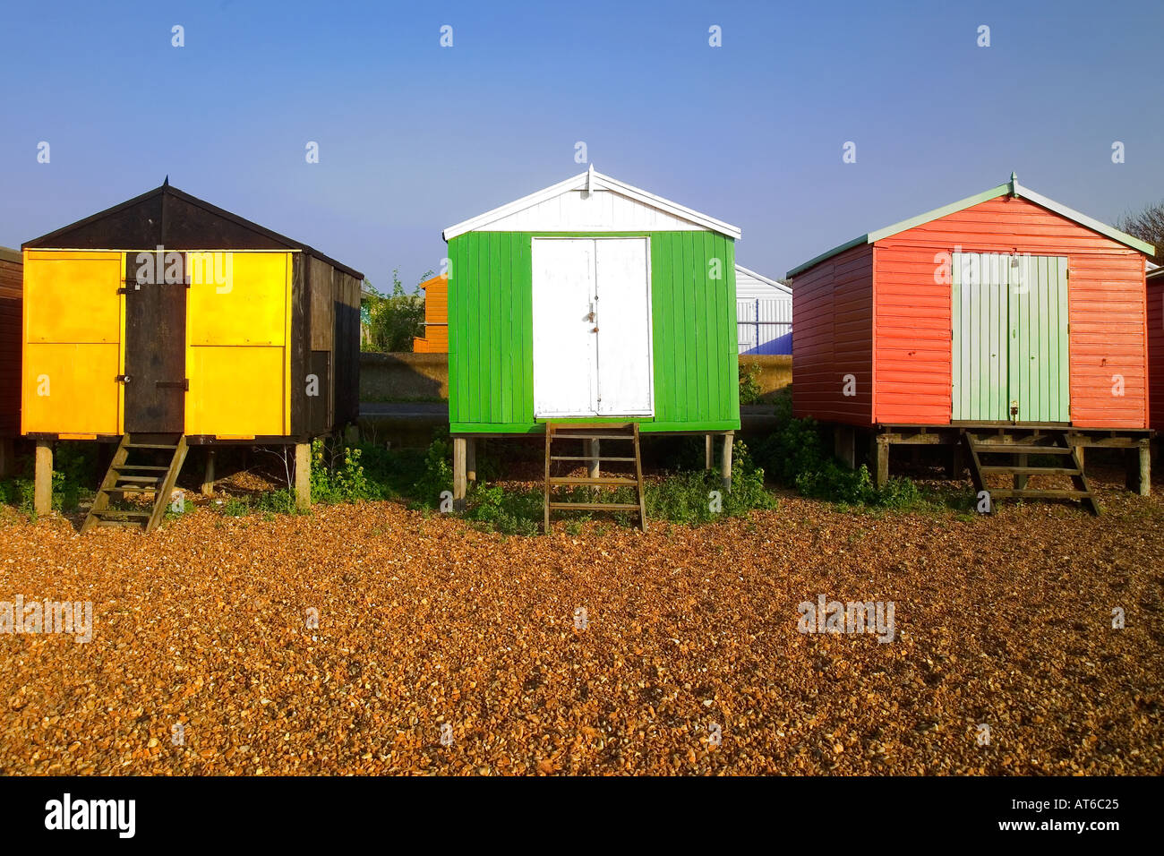 england kent whitstable shingle beach seafront beach huts Stock Photo ...