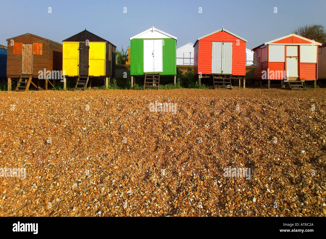 england kent whitstable shingle beach seafront beach huts Stock Photo ...