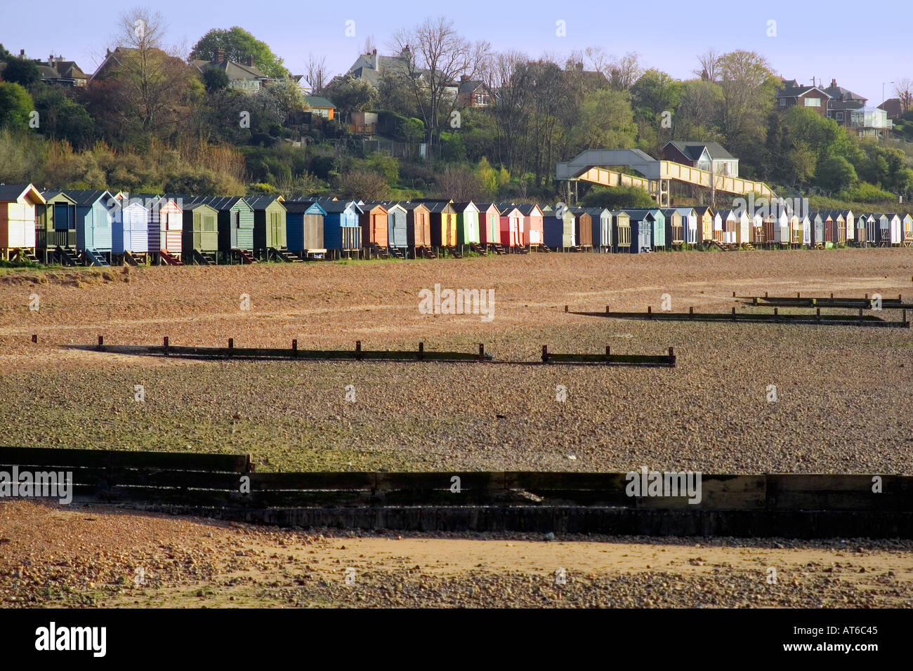england kent whitstable shingle beach seafront beach huts Stock Photo ...
