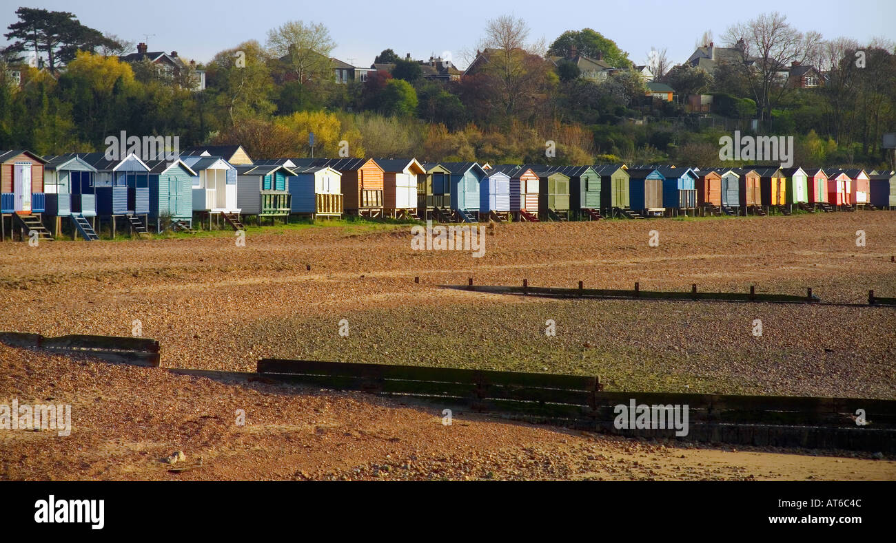 england kent whitstable shingle beach seafront beach huts Stock Photo ...