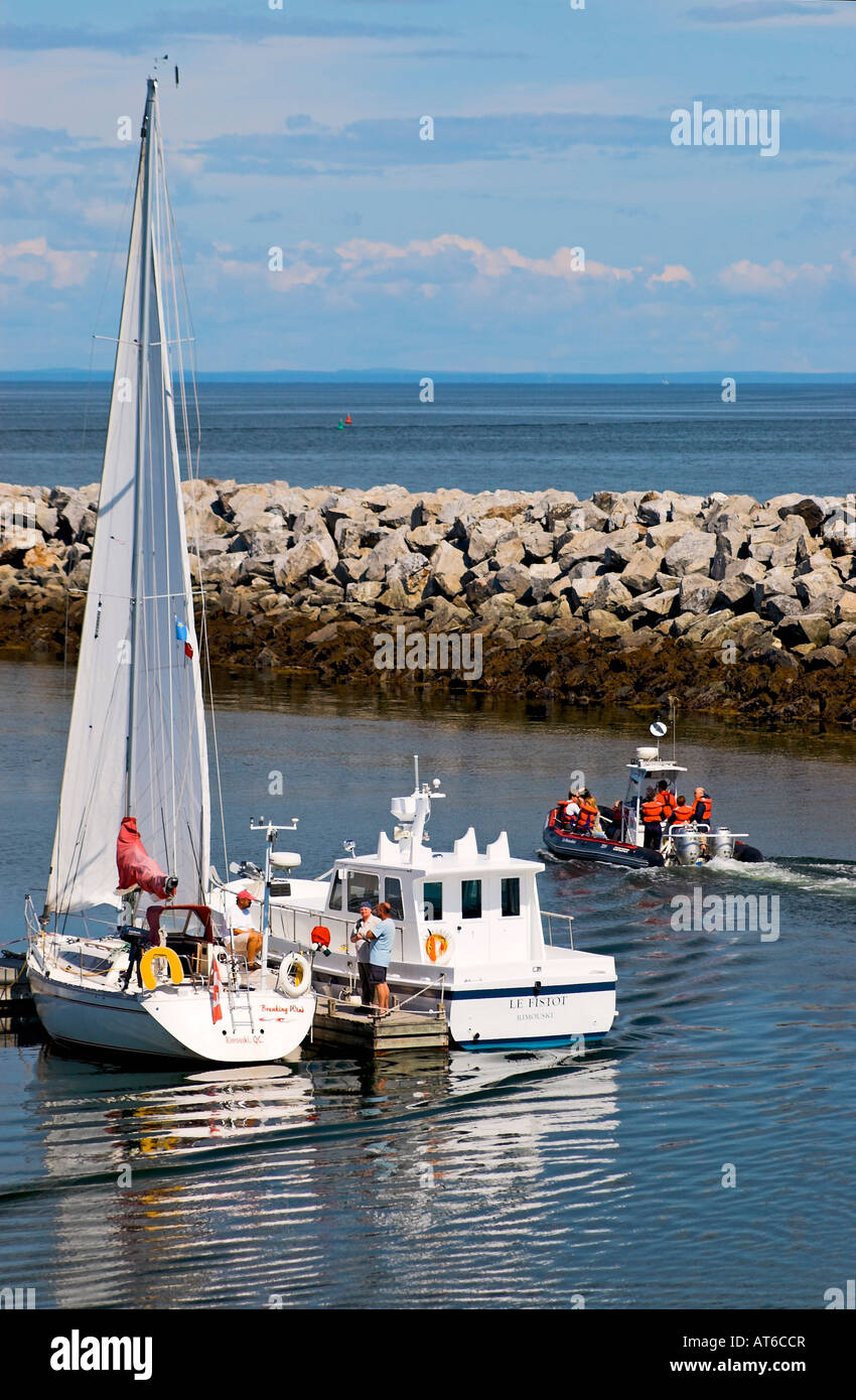Pneumatic boat loaded with tourists leaving Rimouski marina for an ...