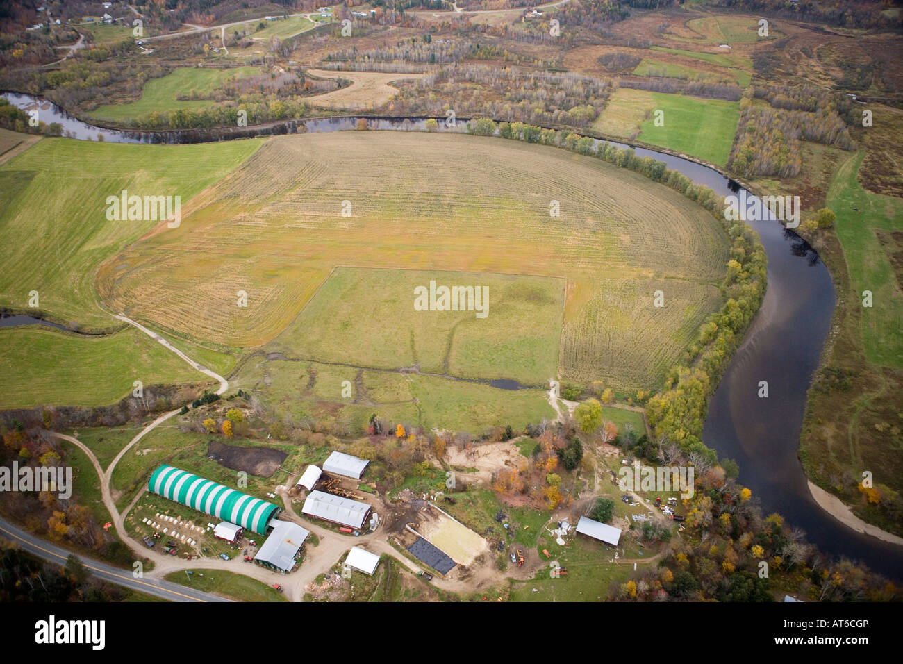 An aerial view of the Maidstone Bend section of the Connecticut River ...