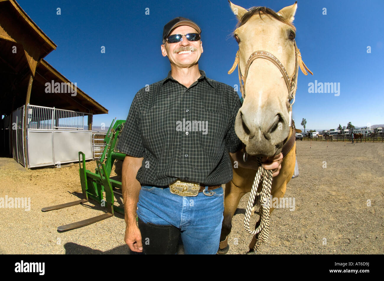 The modern cowboy. Real life. Middle aged rodeo contestant and his ...