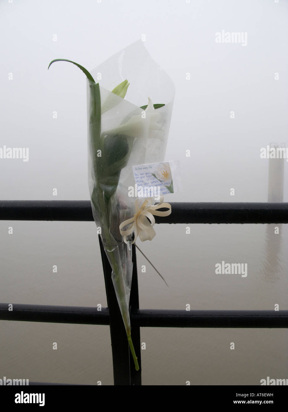 Floral tribute to drowned seaman father tied to the railings at ...