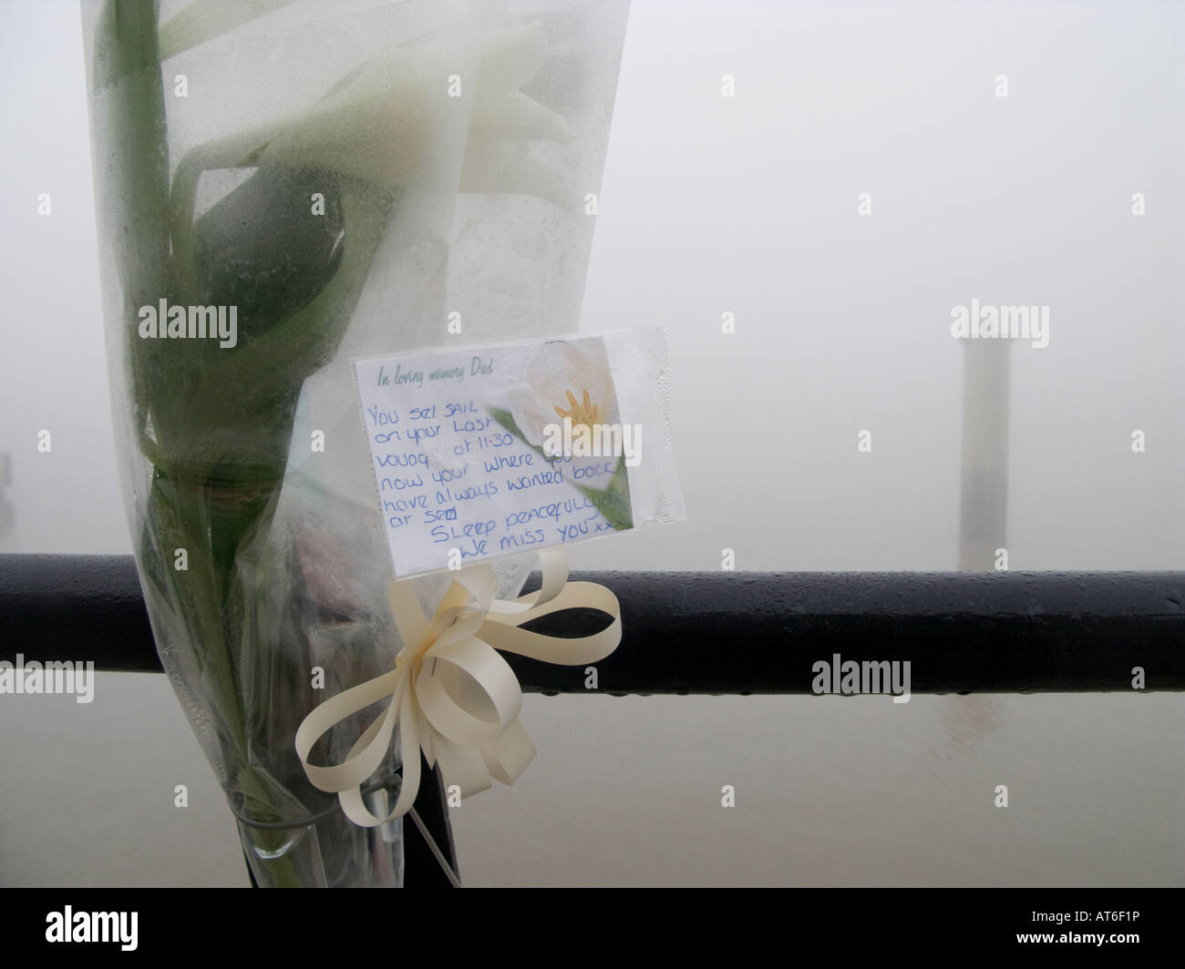 Floral tribute to drowned seaman father tied to the railings at ...