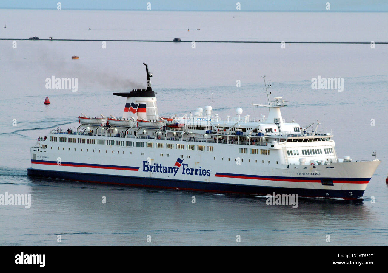 Evening light as Duc De Normandie ferry arrives Plymouth Devon England ...