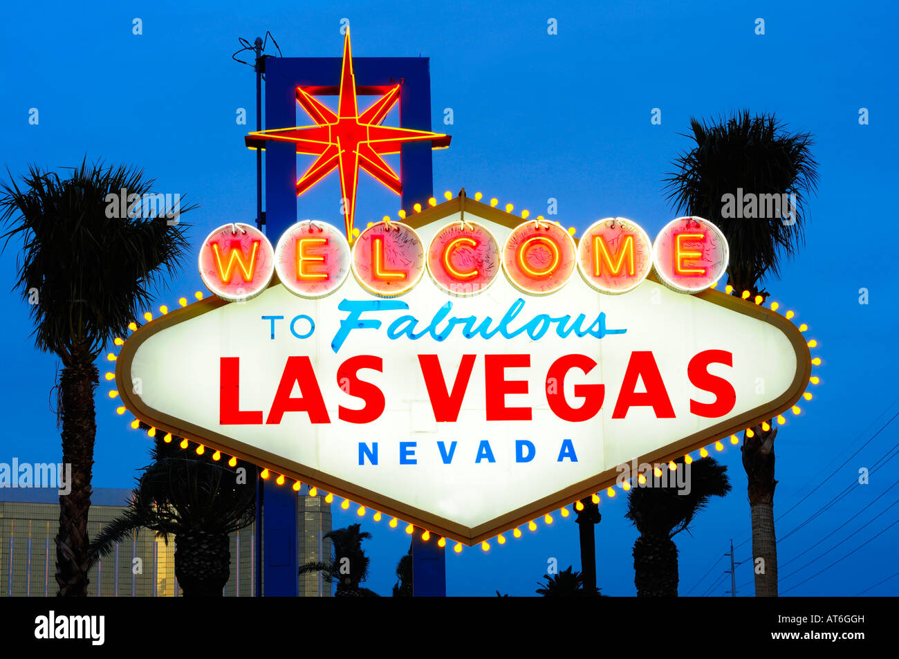 Las Vegas city welcome sign at dusk Stock Photo - Alamy