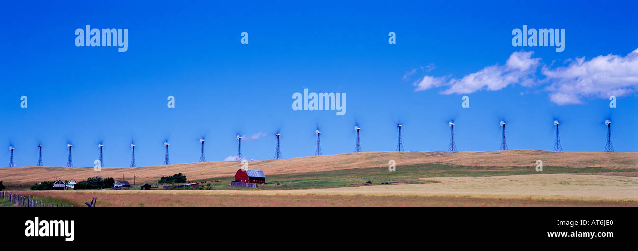 Wind Turbines generate Electricity on Farmland near Pincher Creek in ...