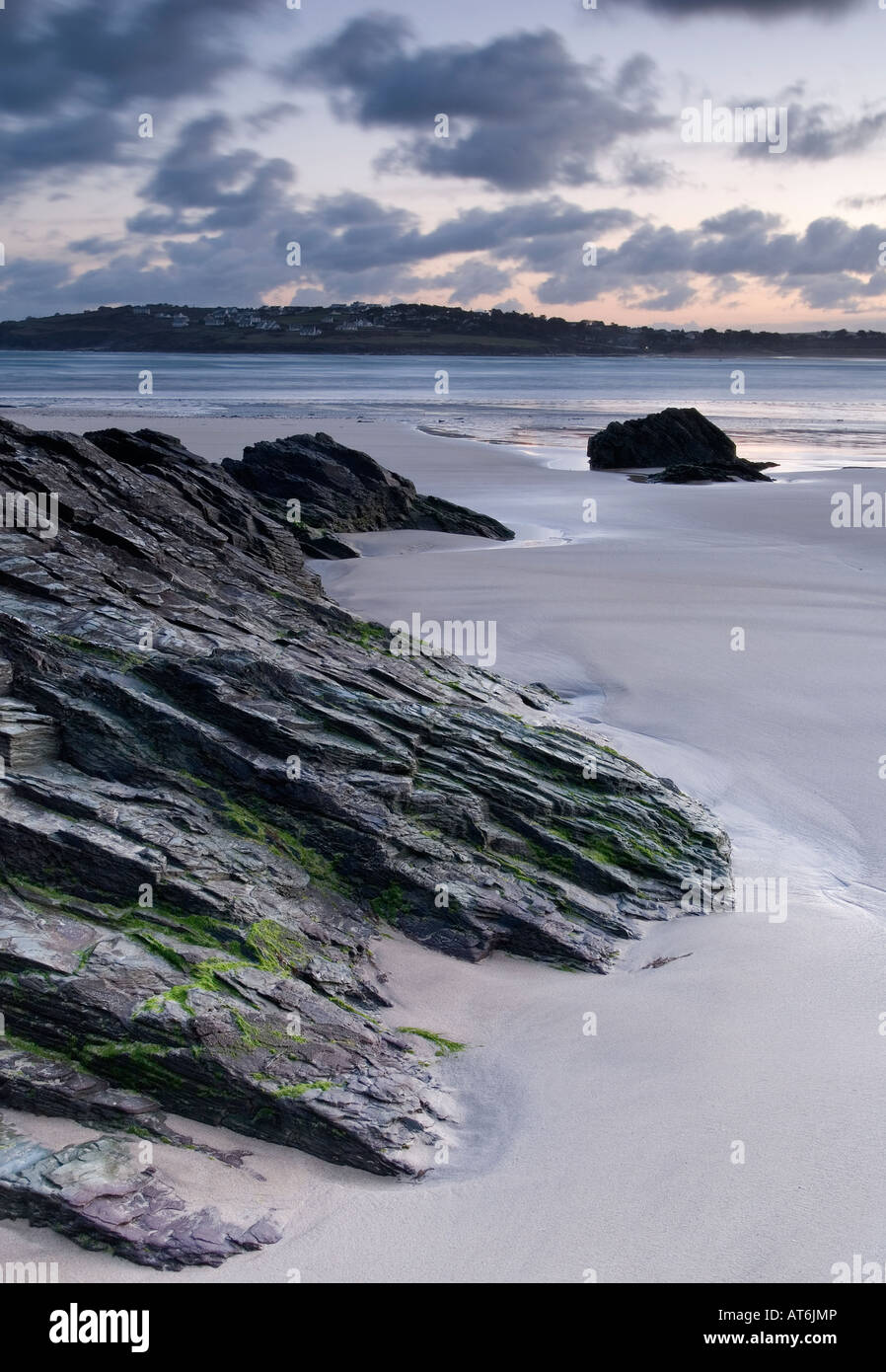 Sunrise over the Camel estuary looking across the estuary to Rock North ...