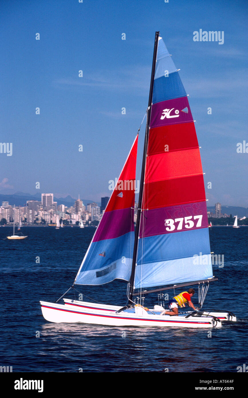 Catamaran Sailboat sailing in English Bay near Jericho Beach, Vancouver ...