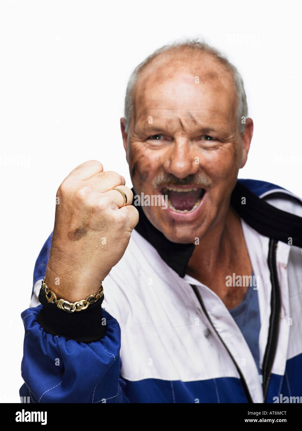 Portrait of a man, clenching fist Stock Photo - Alamy