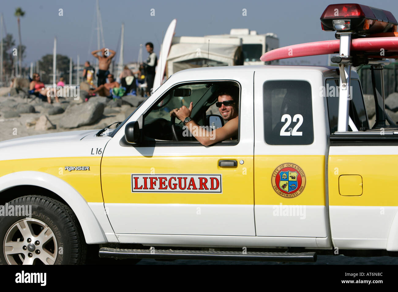 LIFEGUARD AT OCEANSIDE BEACH LOS ANGELES CALIFORNIA Stock Photo - Alamy