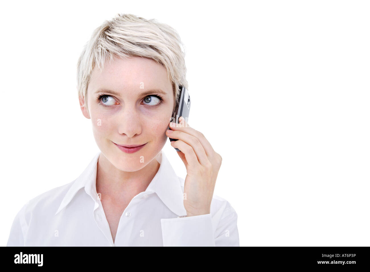 Young woman using mobile phone, close-up, portrait Stock Photo - Alamy