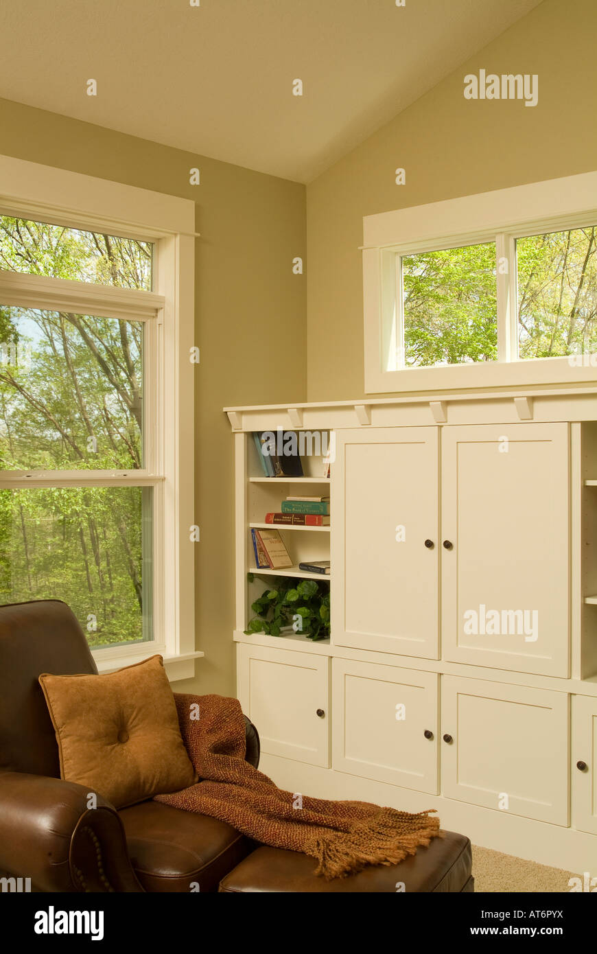 American home interior reading area with windows Stock Photo - Alamy