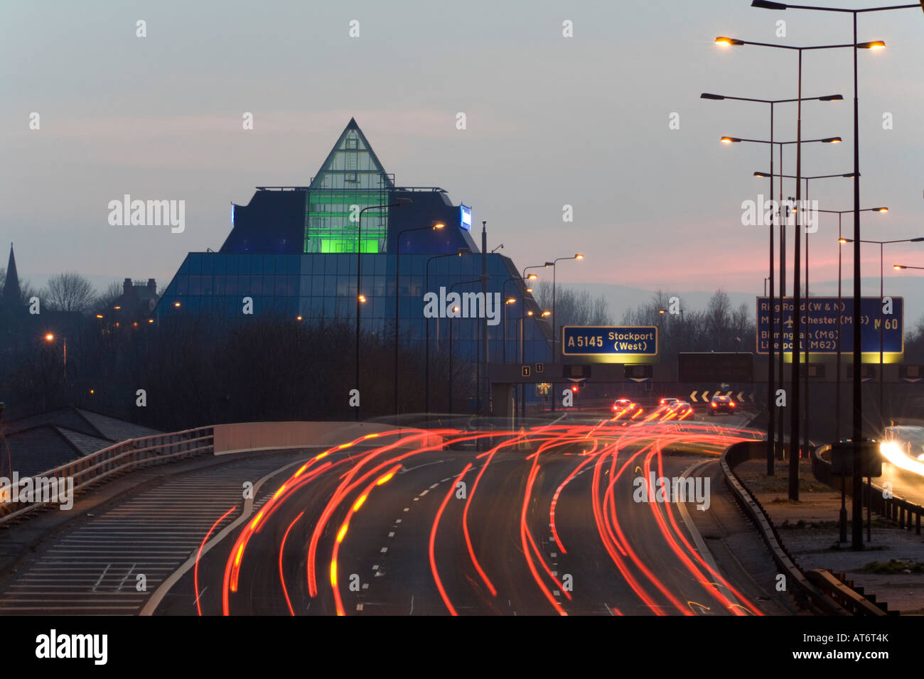 M60 Motorway, Stockport Pyramid and Viaduct at night. Stockport ...