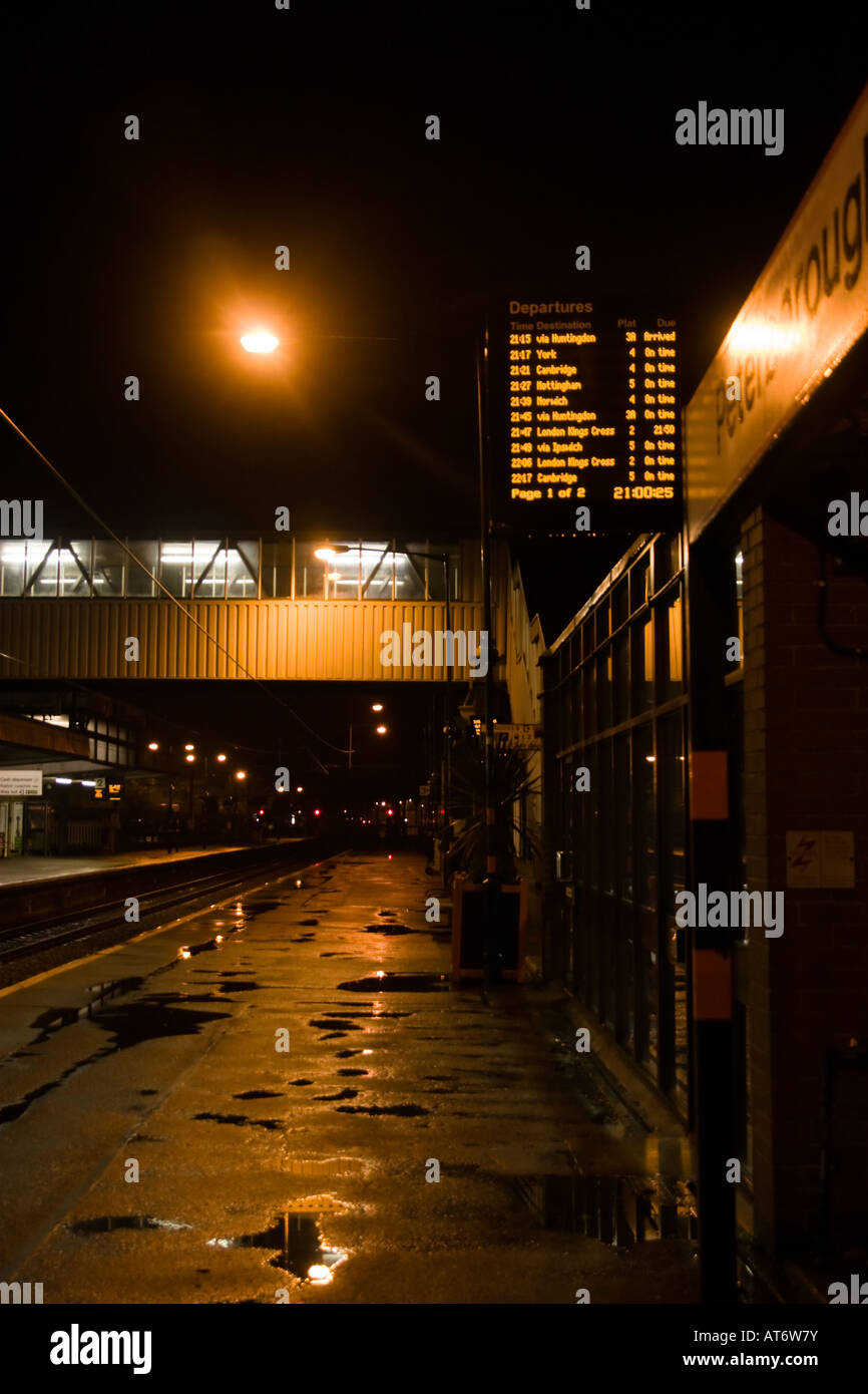 Railway Departure Board on station Platform Late At Night Stock Photo ...