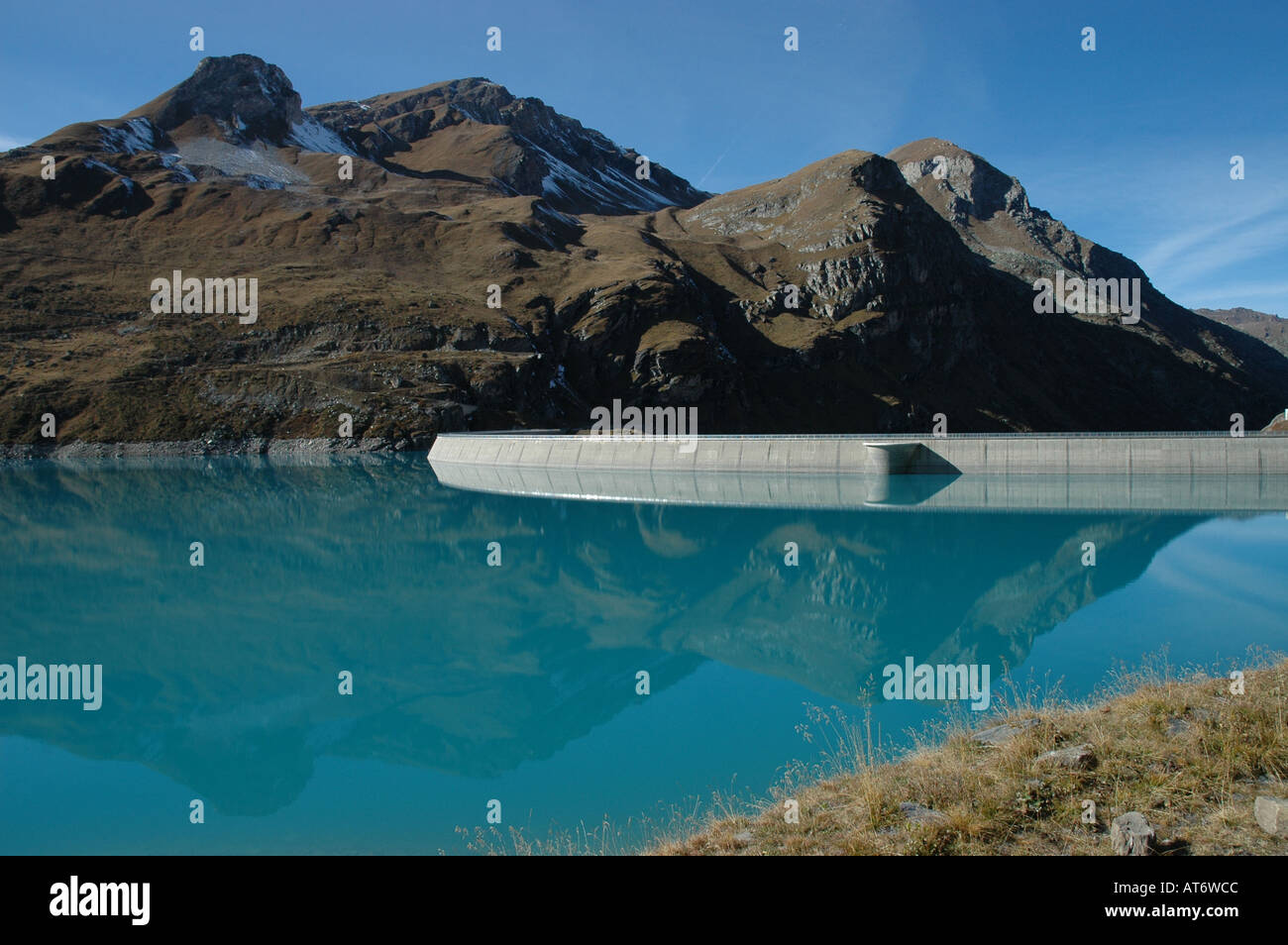 Lake Moiry with dam hydroelectric power production Valais or Wallis ...