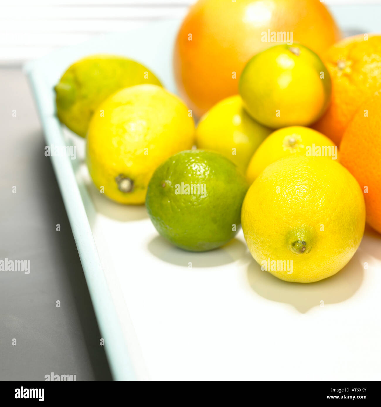 Citrus fruits on tray, close-up Stock Photo - Alamy
