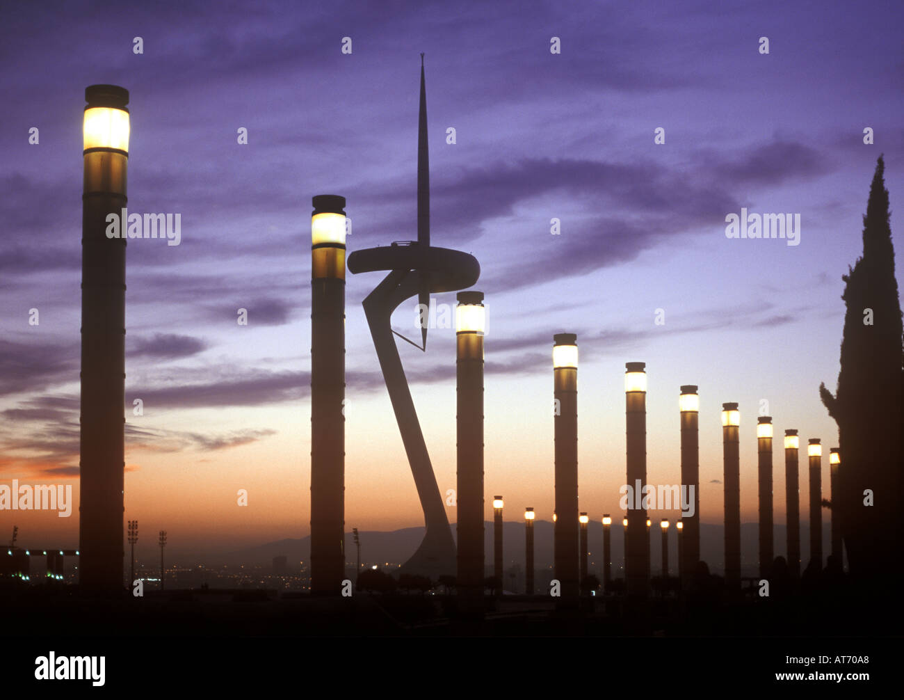 Communications Tower and lights at sundown Stock Photo - Alamy