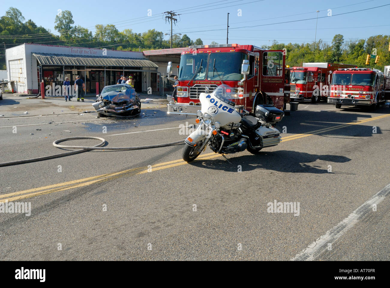 An auto accident with police fire and rescue vehicles in Knoxville ...