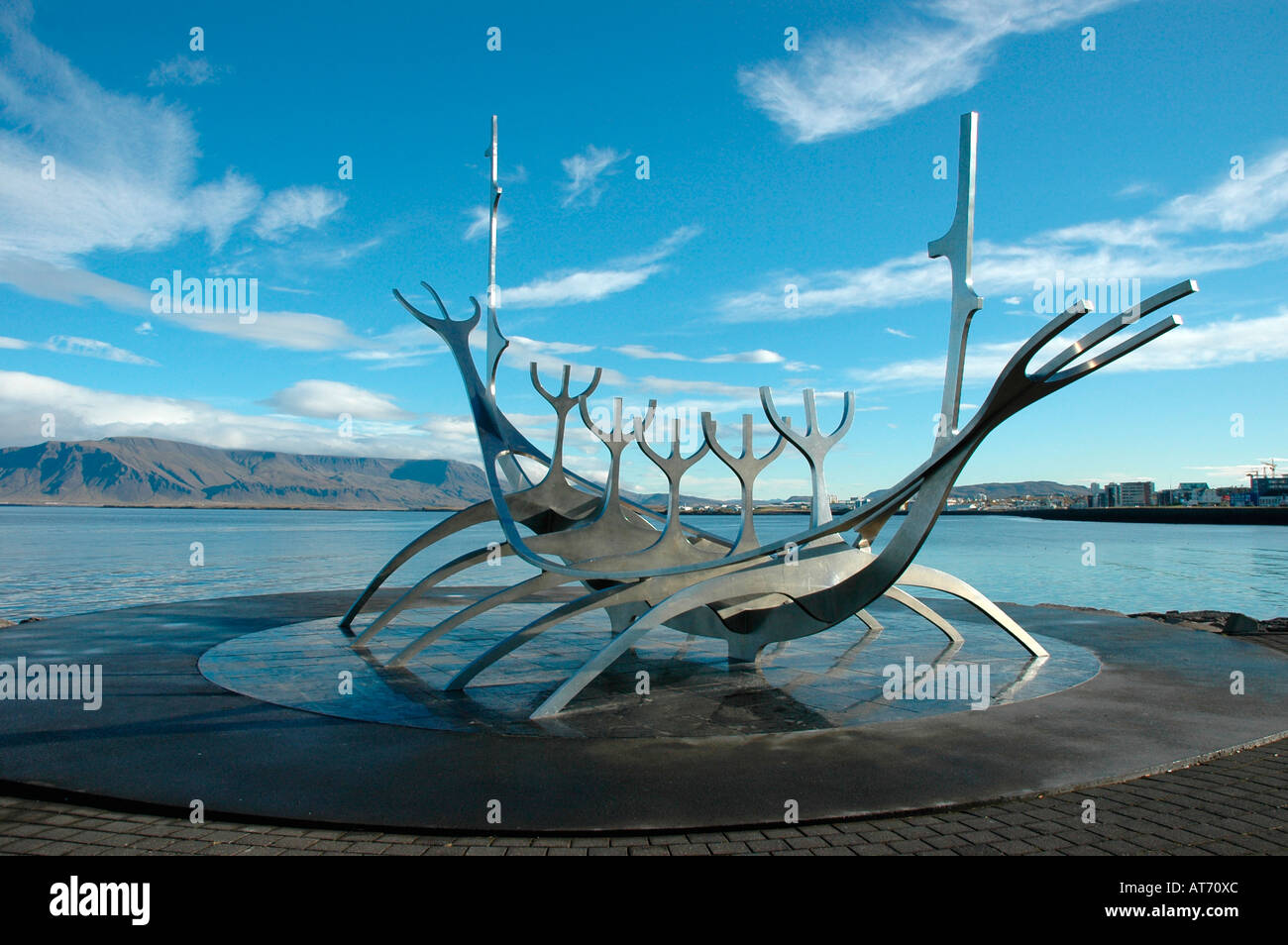 Metal sculpture of sunship Solfar by Jon Gunnar Arnason in Reykjavik ...