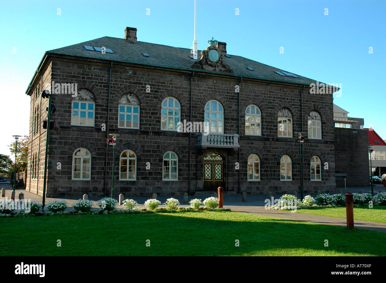 Parliament building in parliament square in city of Reykjavik Iceland ...