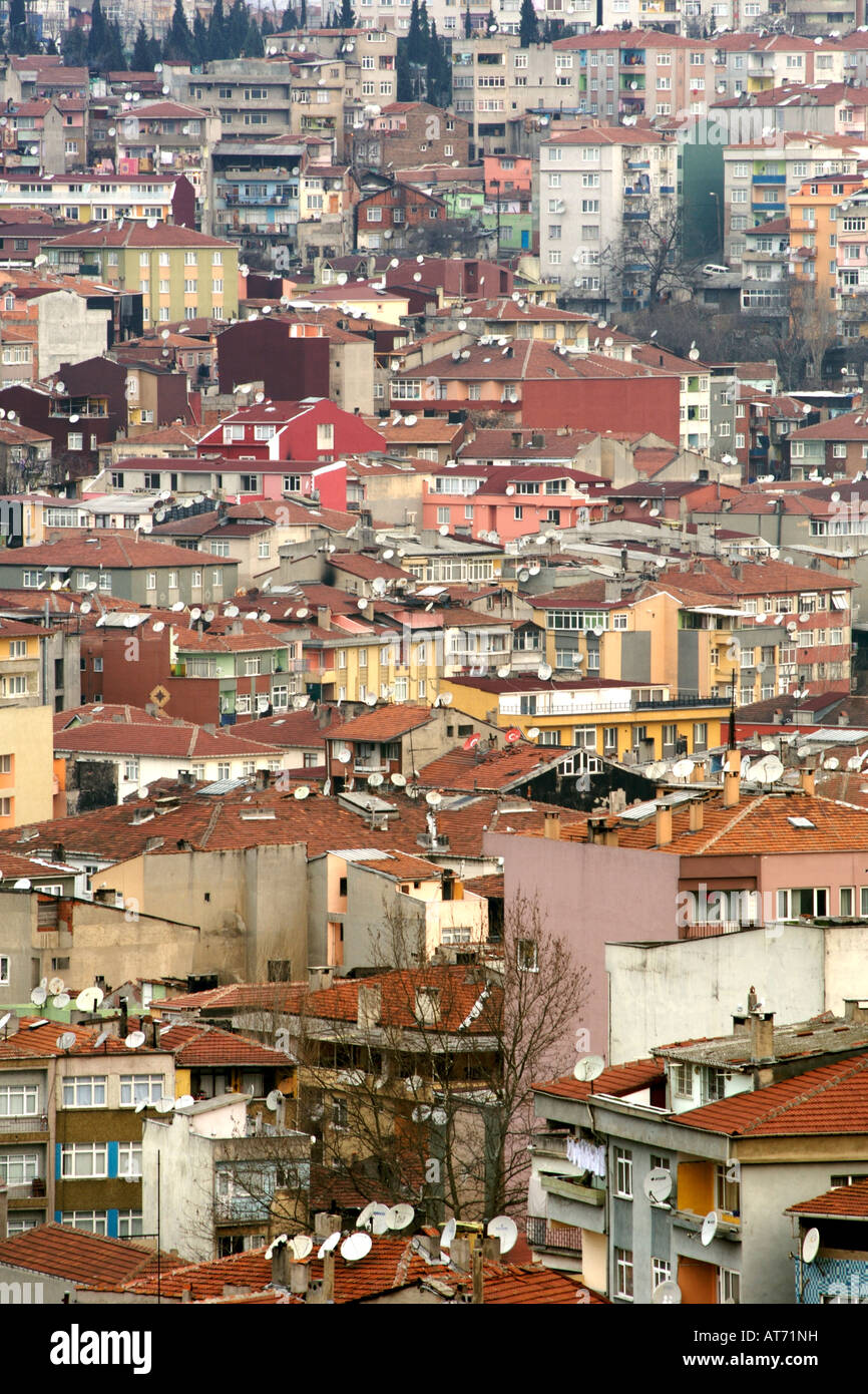 Early morning view of suburban and residential buildings in Istanbul ...