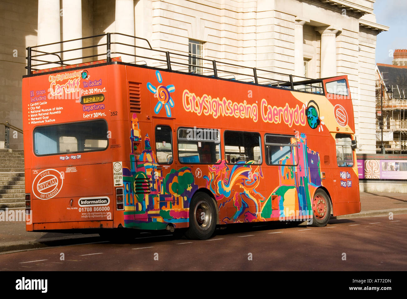 Open topped tourist sight-seeing bus Cardiff Museum UK Stock Photo - Alamy