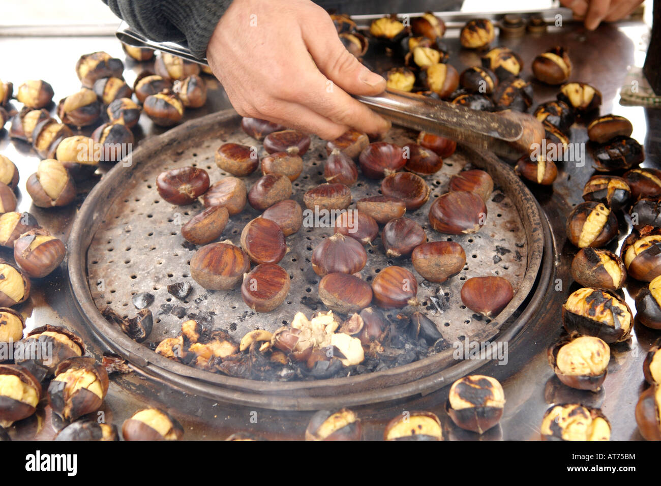 Chestnuts roasting at a street-side vending stall in Istanbul Stock ...