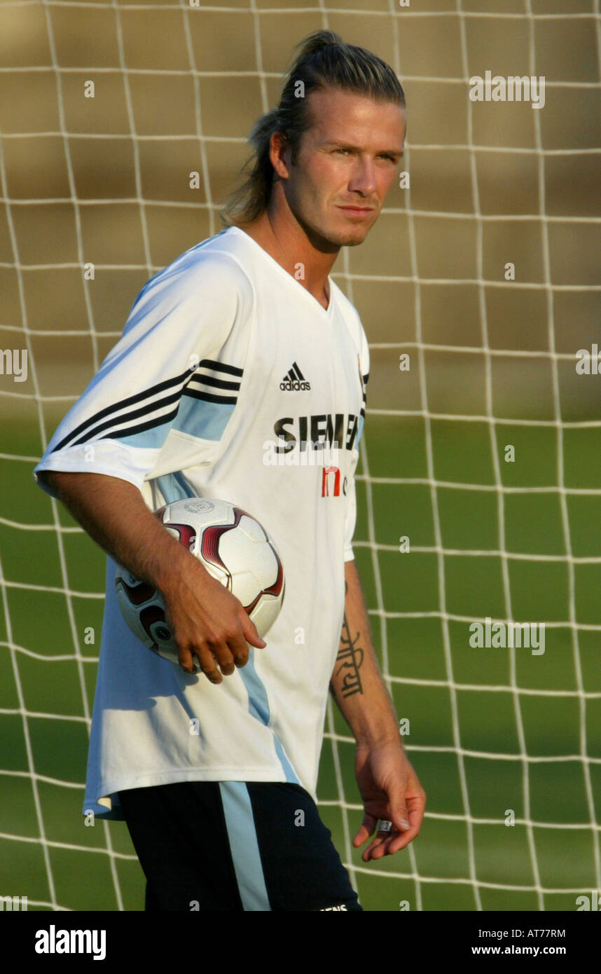 Real Madrid soccer player David Beckham of England attends a team's ...