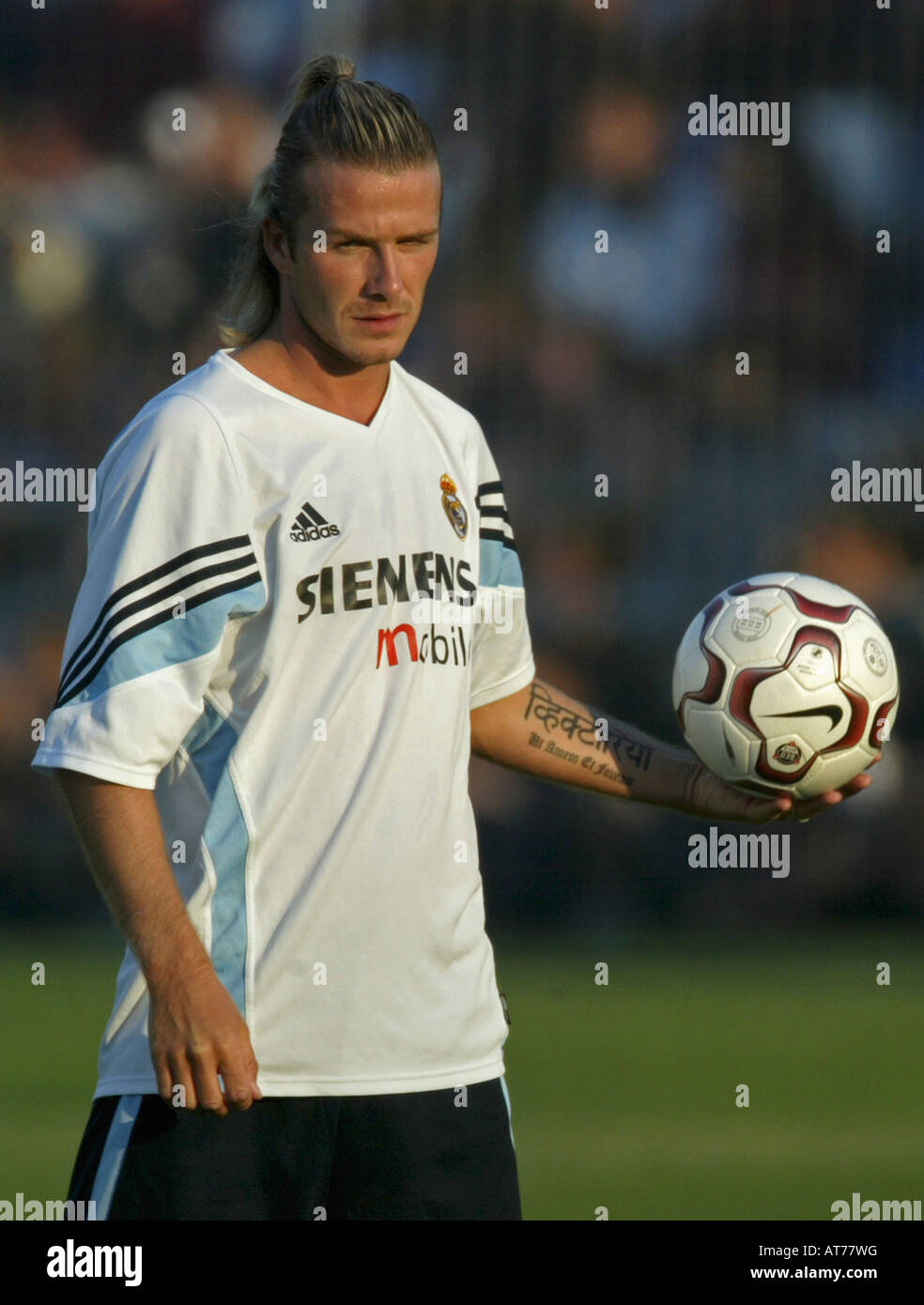 Real Madrid soccer player David Beckham of England attends a team's ...