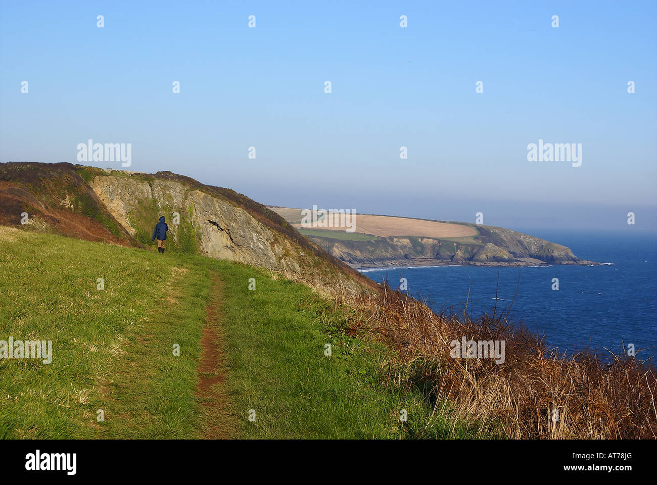 Walking the Cornish Coastal Path near St Anthony Head St Mawes Stock ...
