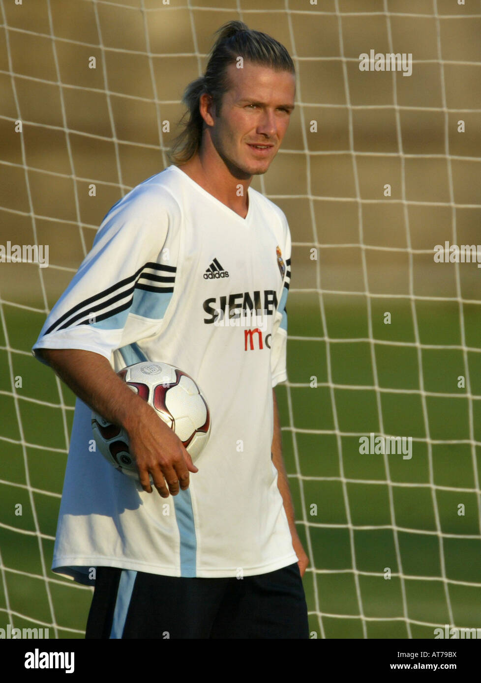 Real Madrid soccer player David Beckham of England attends a team's ...