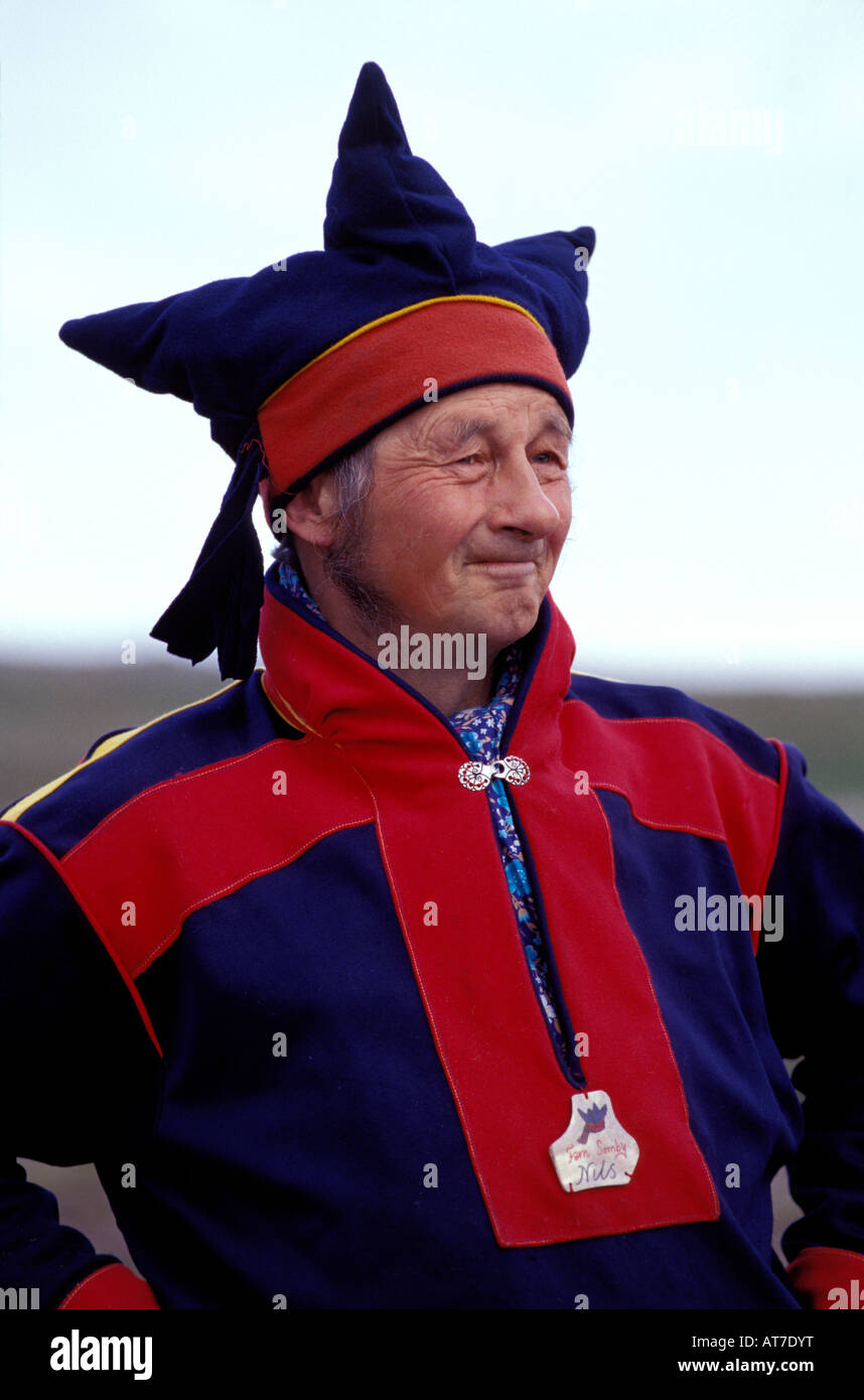 Portrait of male Laplander in national costume , North Cape , Norway ...