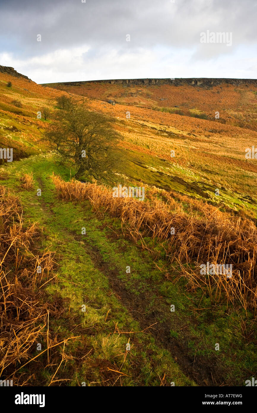 View of Burbage Rocks from Footpath below Higger Tor on Hathersage Moor ...