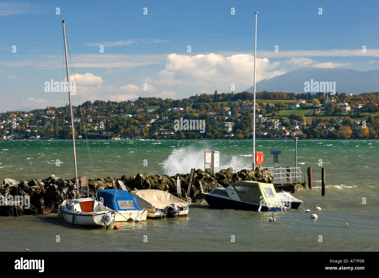 Autumn storm at the quai Perle du Lac Lake Geneva Geneva Switzerland ...
