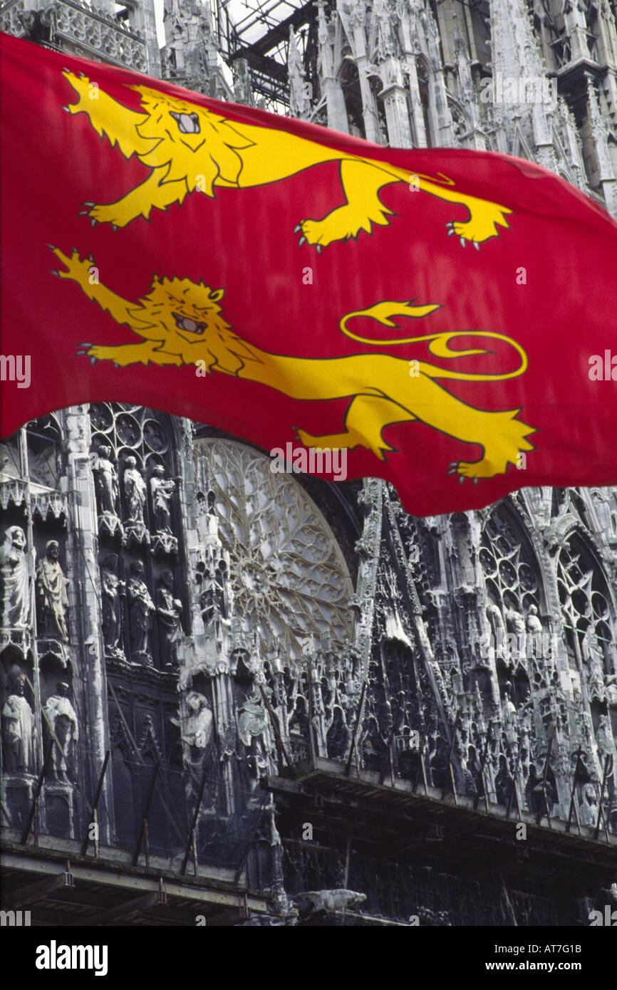 Normandy flag outside Notre Dame Cathedral in Rouen, France Stock Photo ...