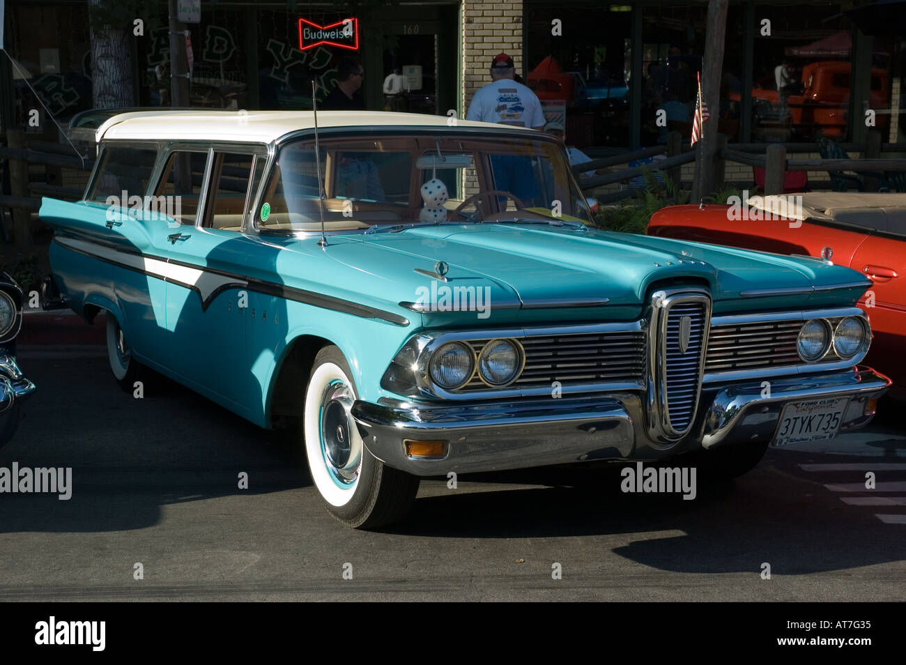 Los Angeles California car show antique customized Ford wagon 1950s 50s ...