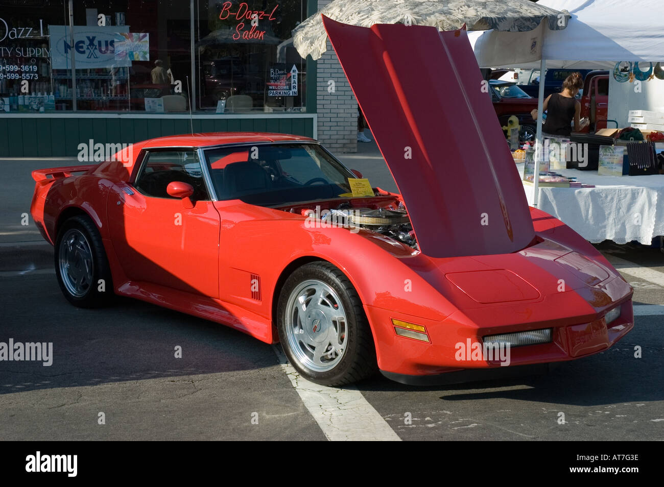 Los Angeles California car show antique customized red Corvette open ...
