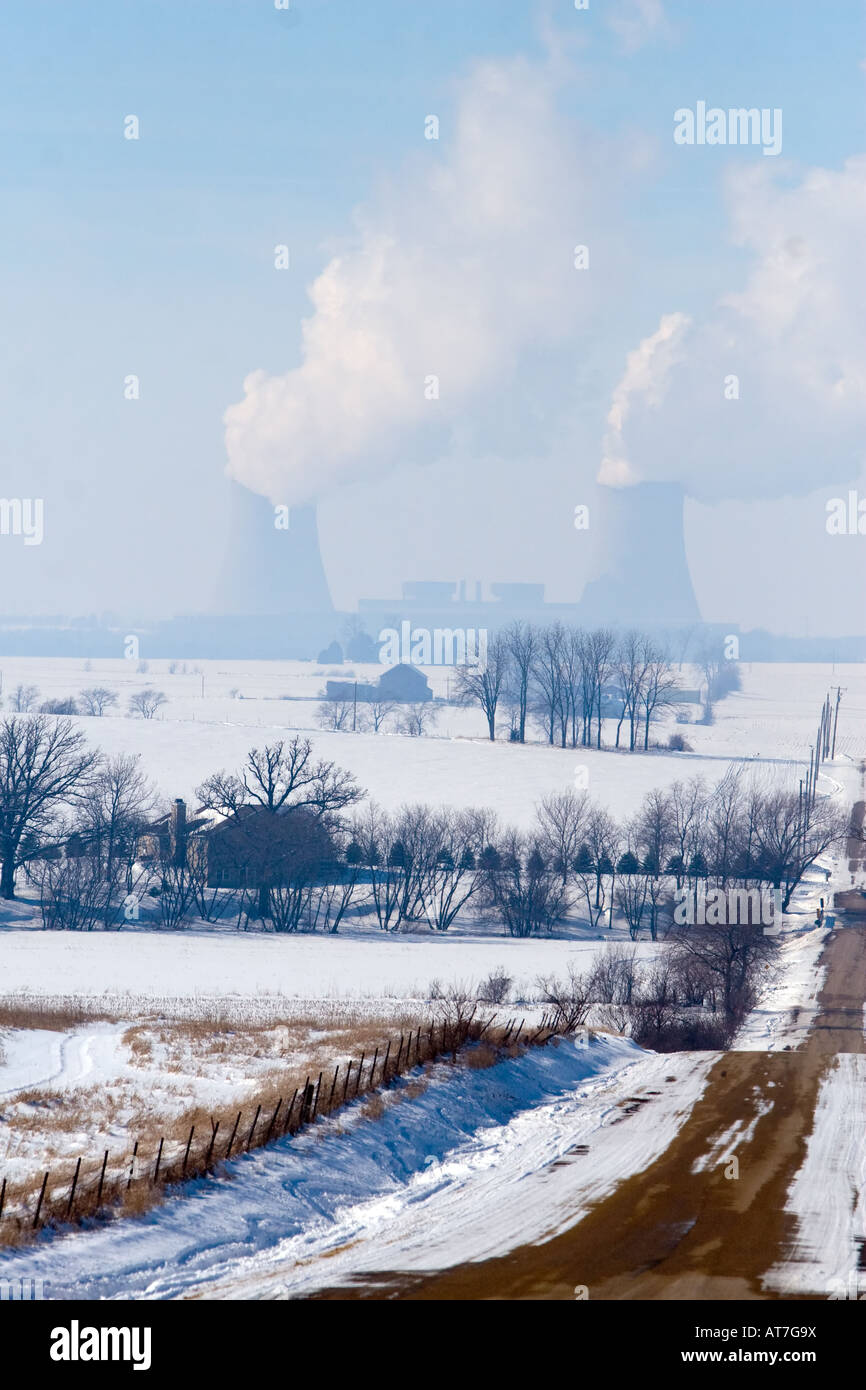 The cooling towers of a nuclear power plant stand on the horizon on a ...