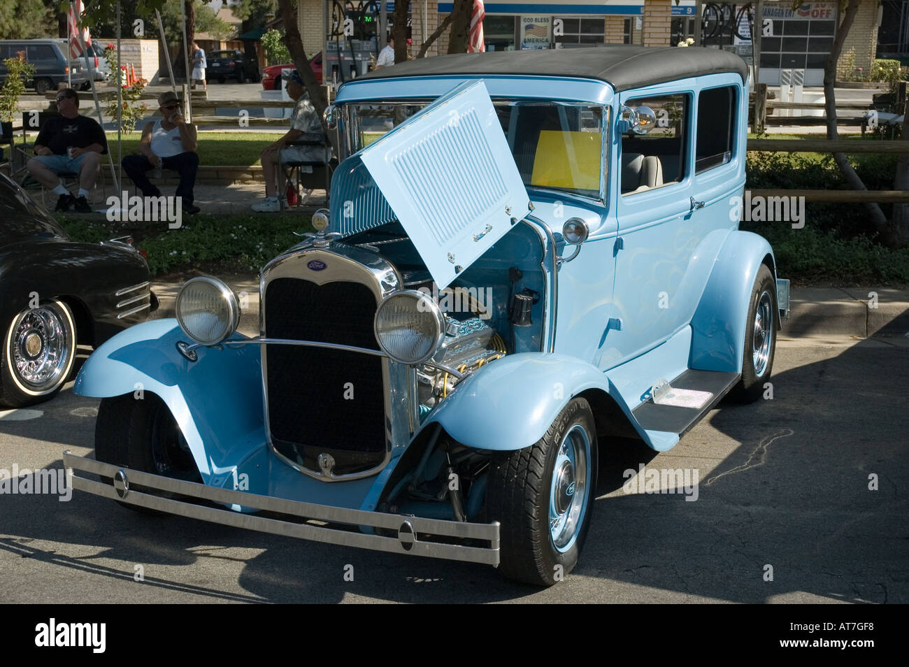 Los Angeles California car show antique customized Ford van wagon light ...