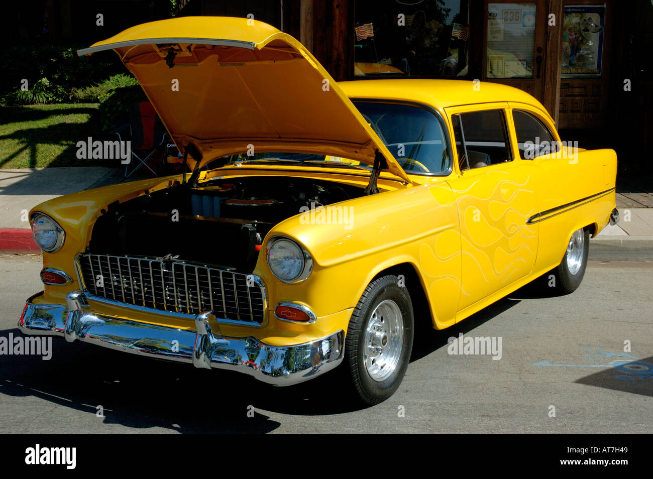 Los Angeles California car show antique customized chevy yellow ...