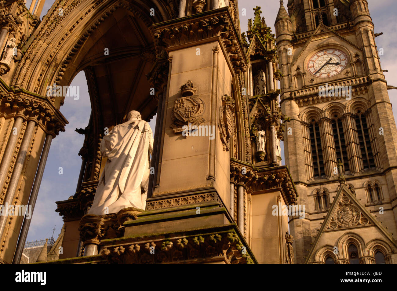 Manchester England. The Town Hall Clock Tower with the Albert Memorial ...