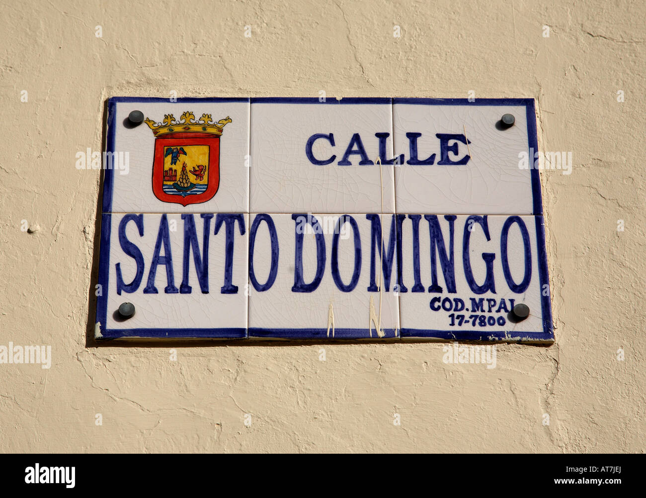 traditional tile street signs for calle santo domingo in the old town ...