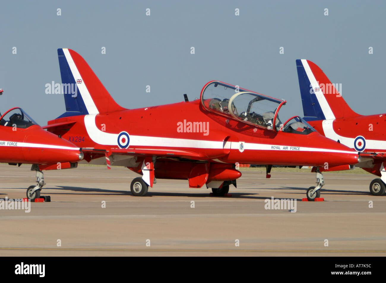 The famous Red Arrows aerobatic display team parked on the runway Stock ...