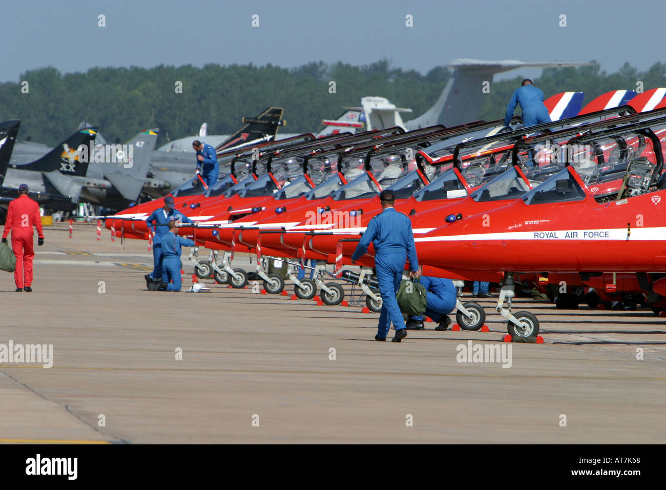 The famous Red Arrows aerobatic display team parked on the runway Stock ...