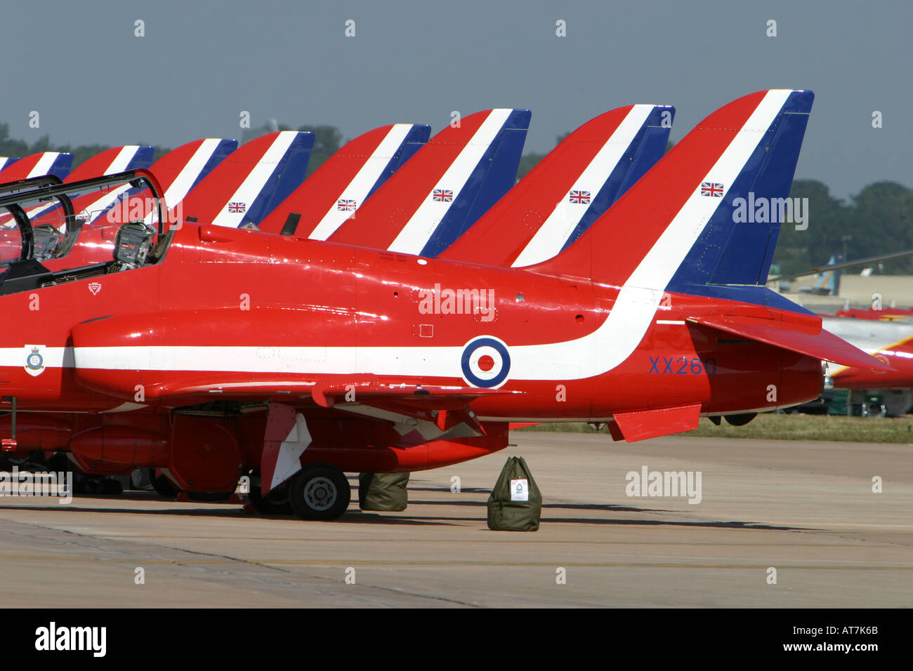The famous Red Arrows aerobatic display team parked on the runway Stock ...