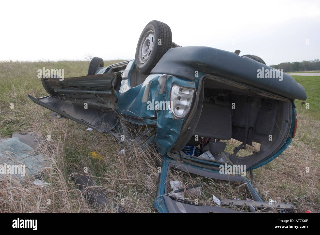 Traffic accident. Vehicle crashed early morning because driver fell ...